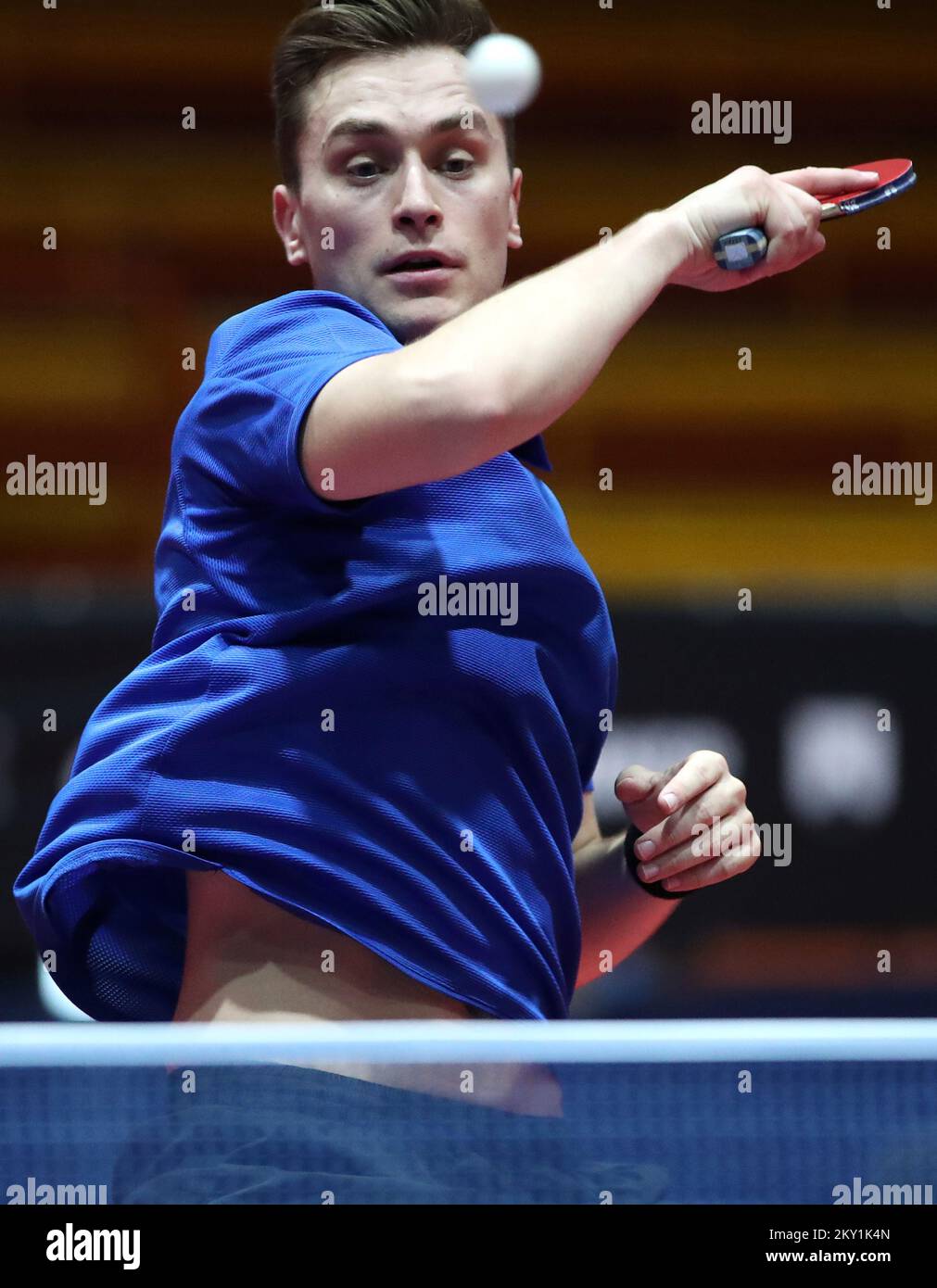 Filip Zeljko Of Croatia In Action Against Chen Ce Wang Of China During Wtt Contender Zagreb 2022