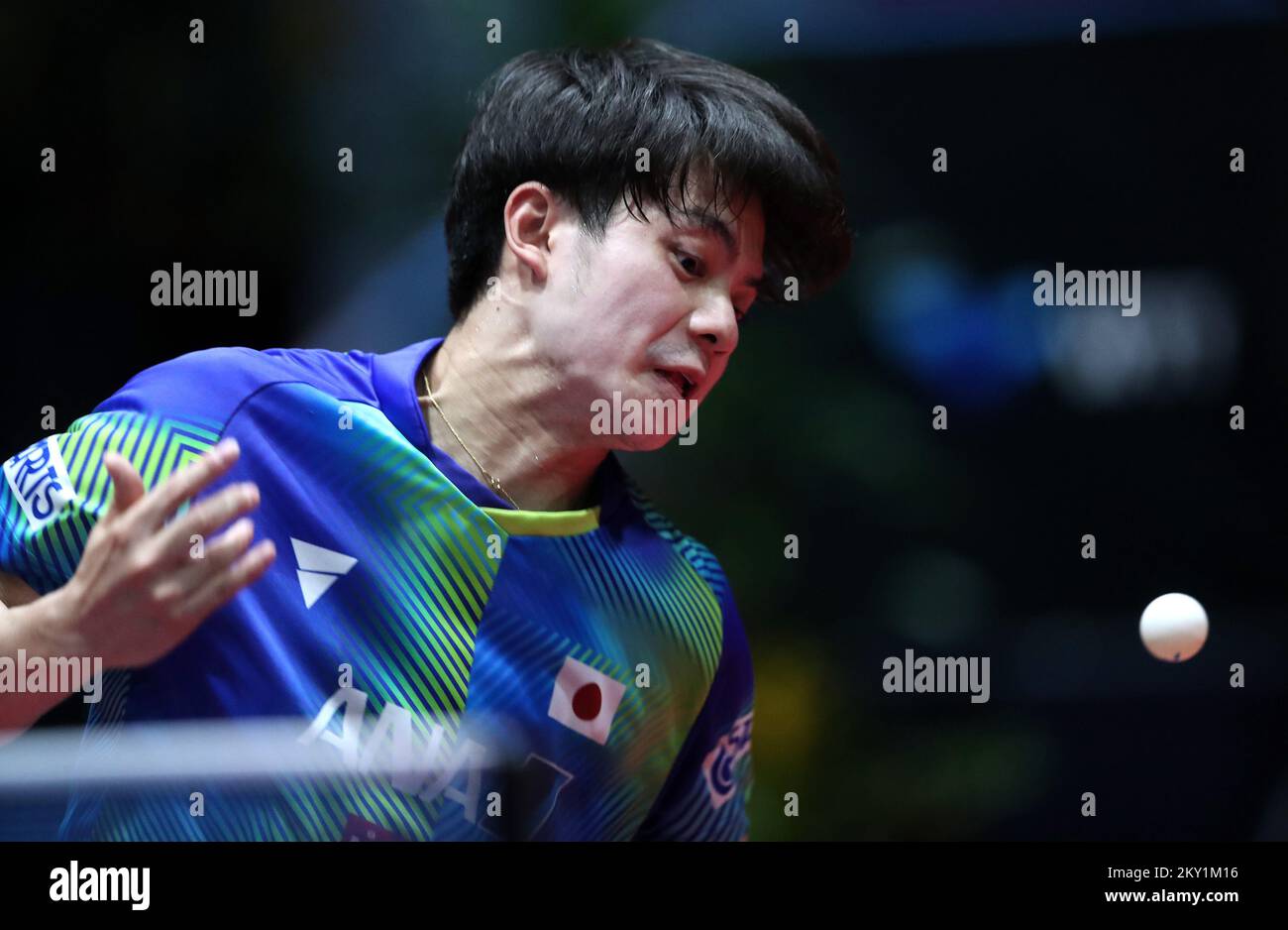 Yukiya Uda of Japan in action against Lin Yun-ju of Taiwan during Japan ...