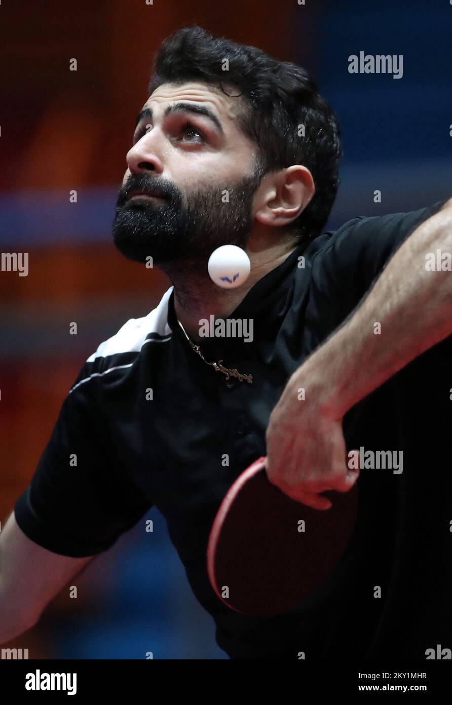 Noshad Alamiyan of Iran action against Chuang Chih-Yuanin during WTT ...
