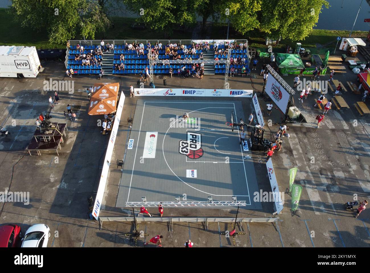 Aerial view of basketball court during a Pro 3x3 Croatia Tour as part ...