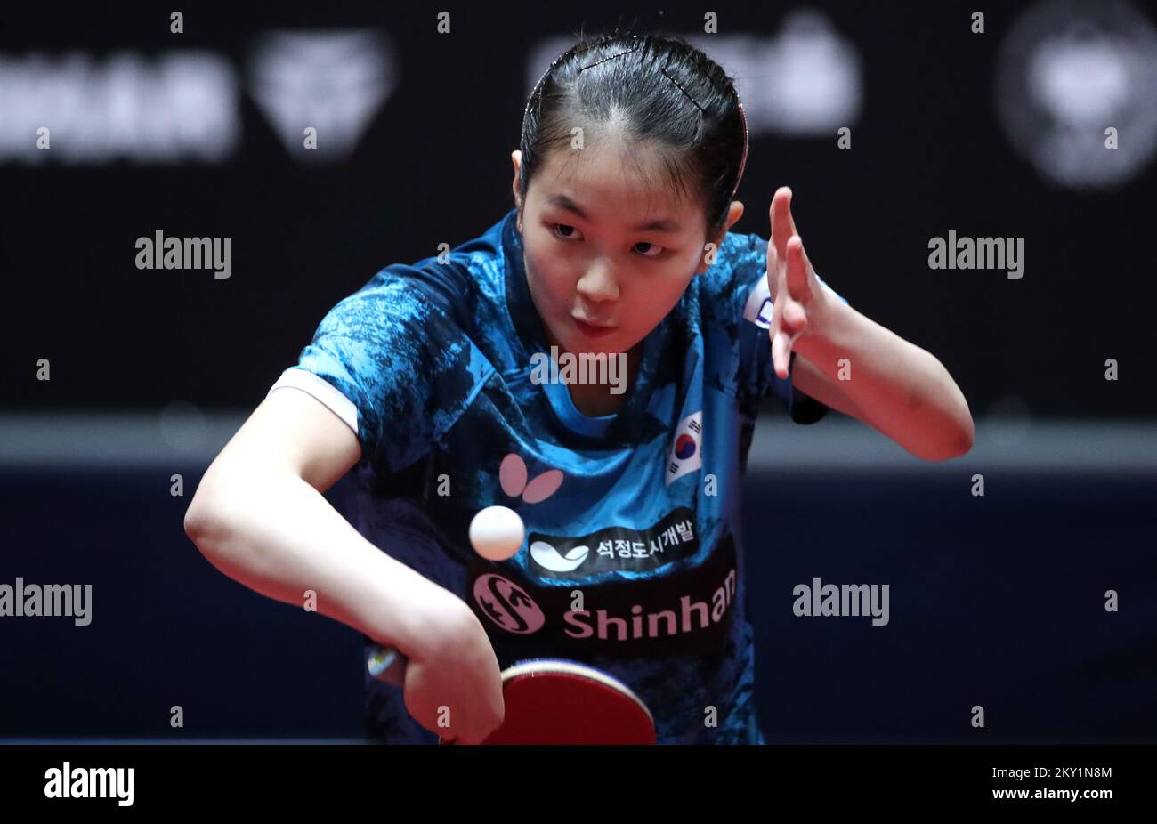 Kim Nayeong of Korea Republic compete during WTT Contender Zagreb 2022 ...