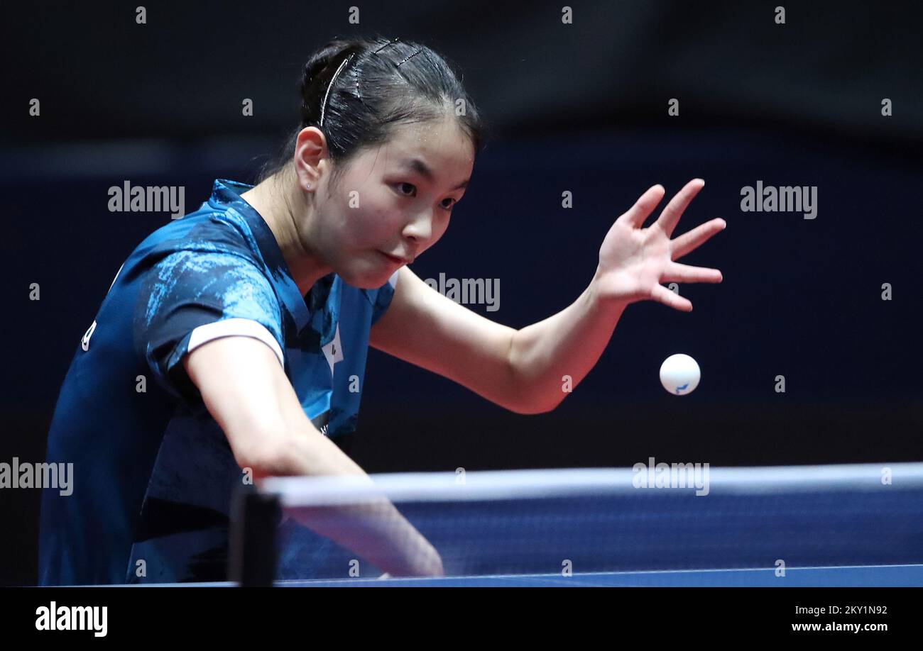 Kim Nayeong of Korea Republic compete during WTT Contender Zagreb 2022 ...