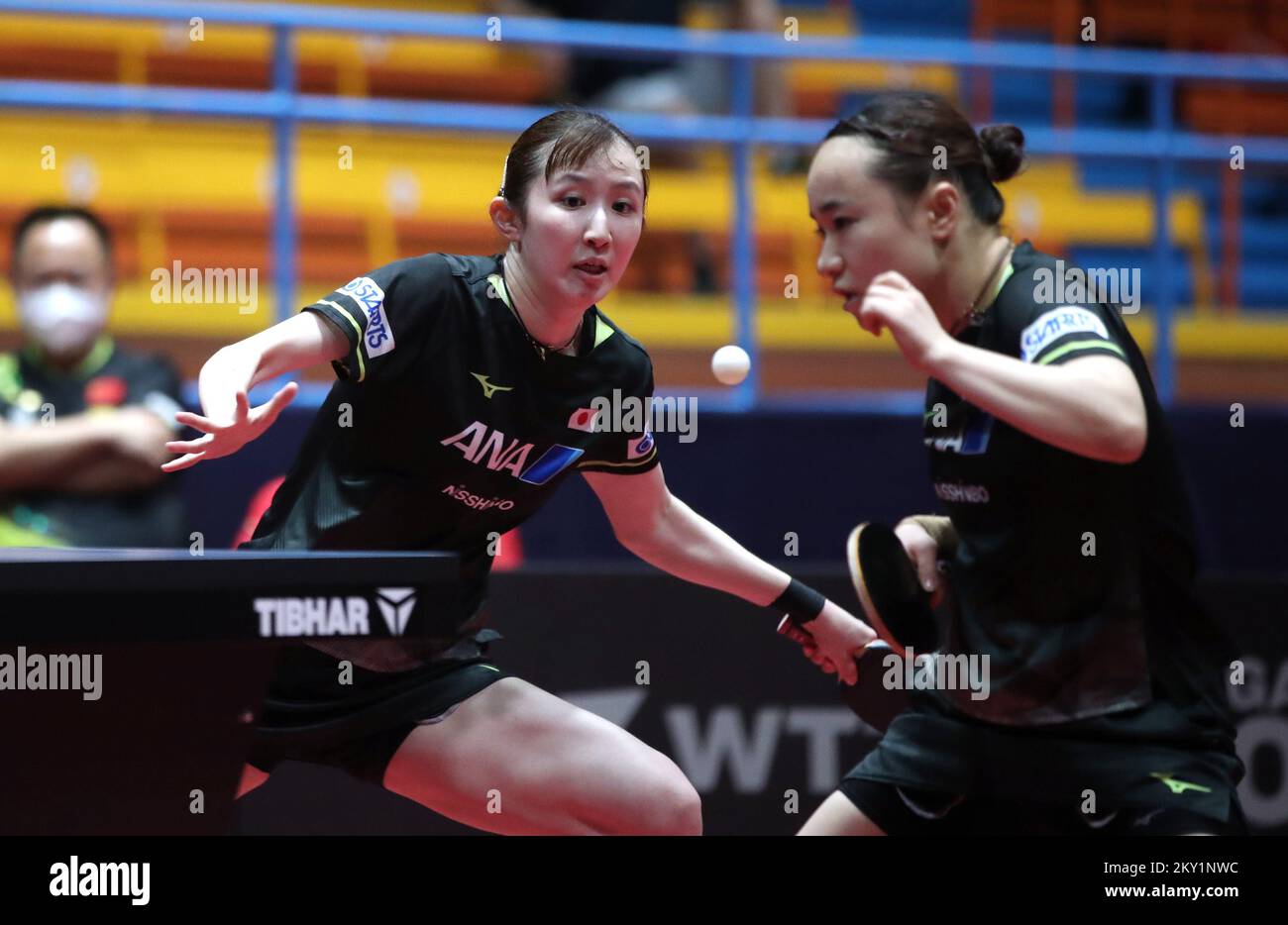 Hina Hayata and Mima Ito of Japan compete during WTT Contender Zagreb ...