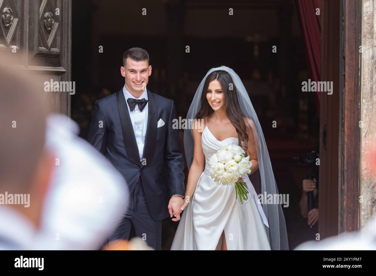 Dinamo Zagreb Goalkeeper Dominik Livakovic and Helena Matic are seen ...