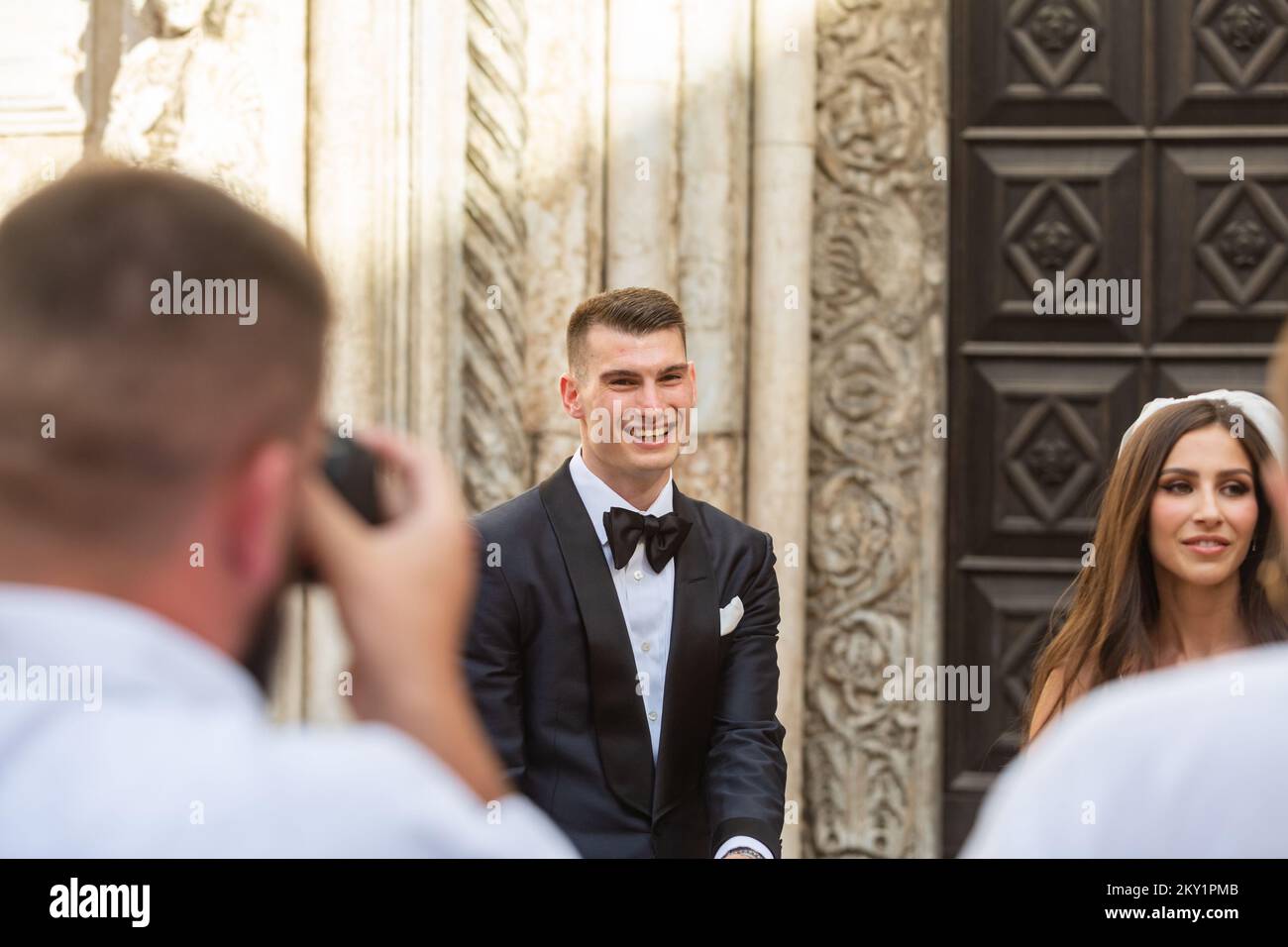 Dinamo Zagreb Goalkeeper Dominik Livakovic and Helena Matic are seen ...