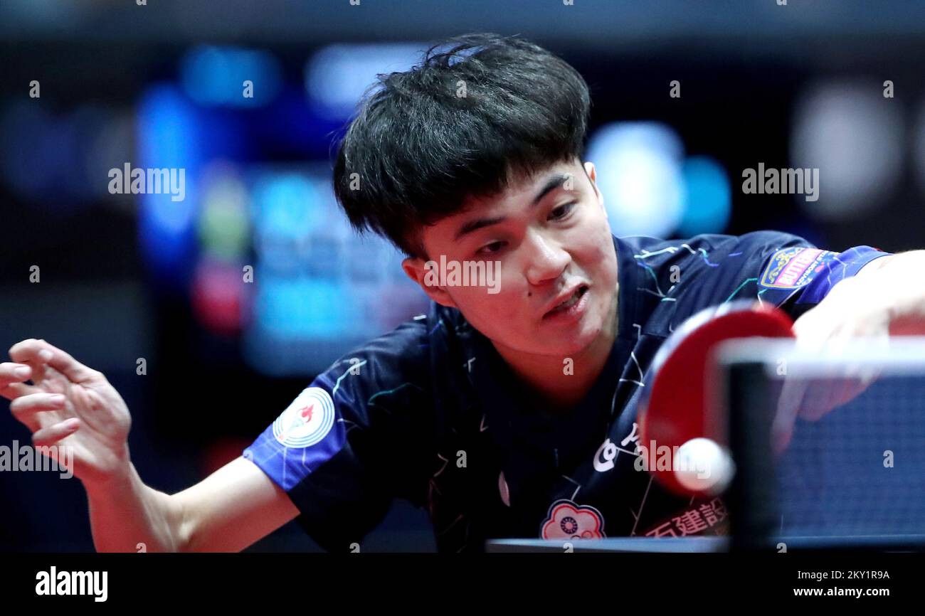 Yun-Ju Lin of Taiwan compete during WTT Contender Zagreb 2022 Men's ...