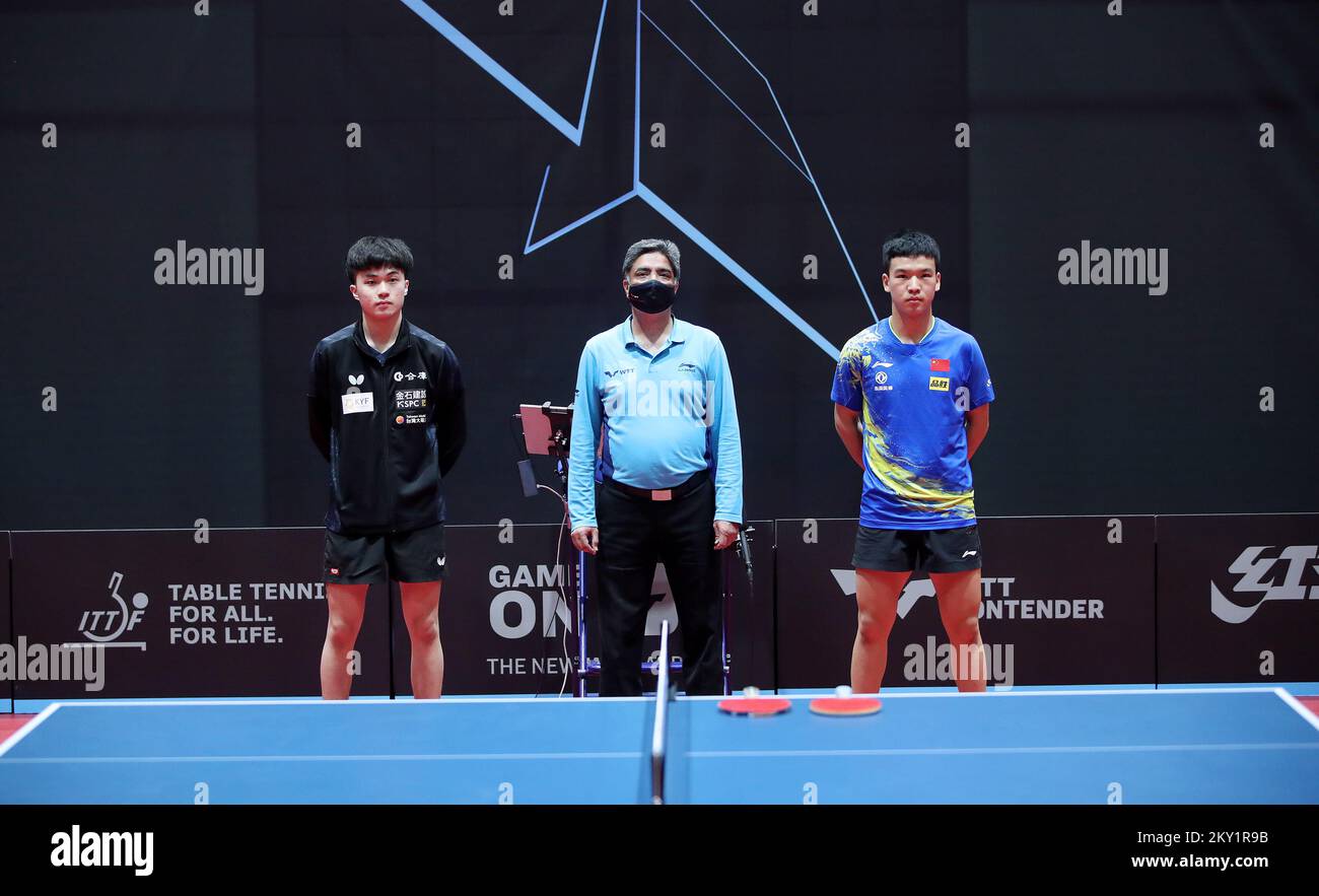 Peng Xiang of China and Yun-Ju Lin of Taiwan are seen before WTT ...