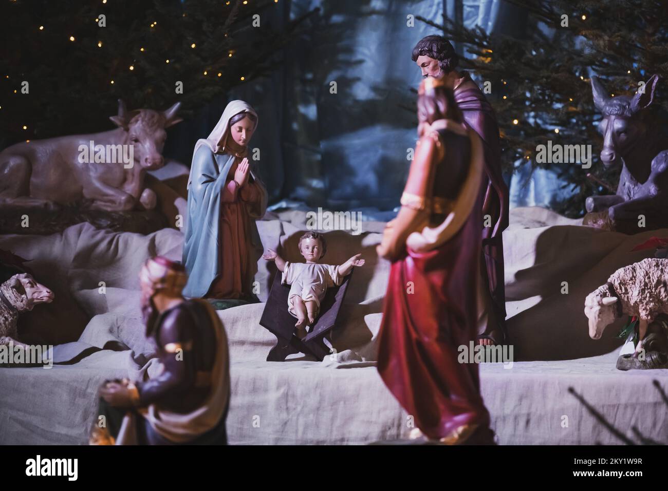 Christmas creche with Joseph Mary and small Jesus Stock Photo - Alamy