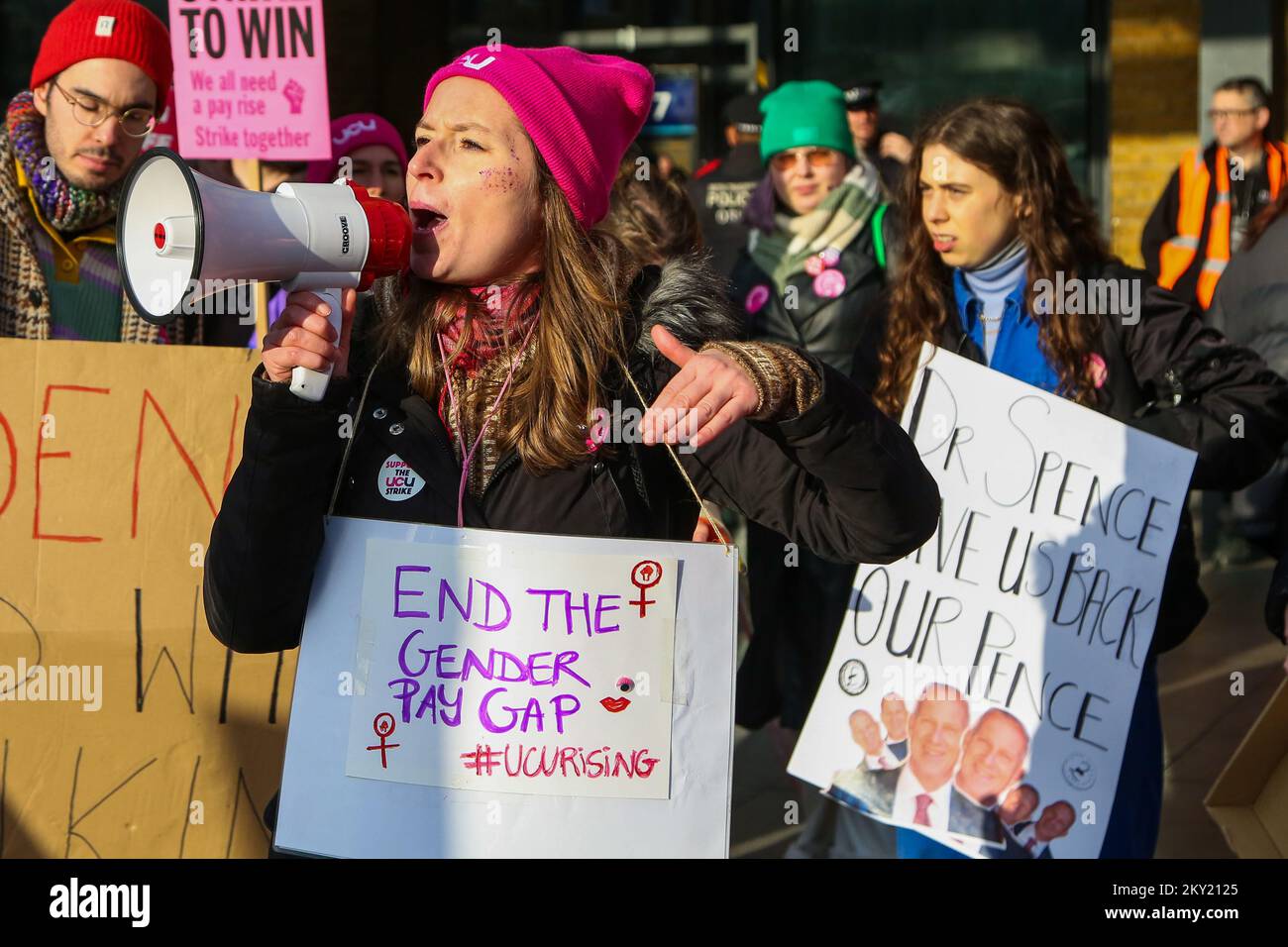The University and College union members and students hold placards ...