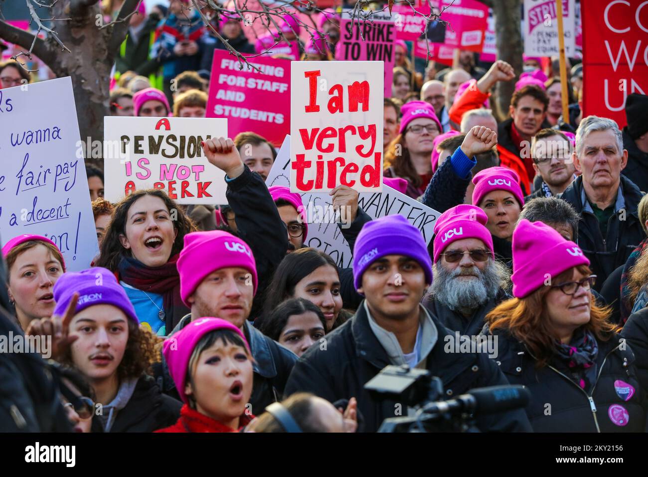 The University and College union members and students hold placards ...