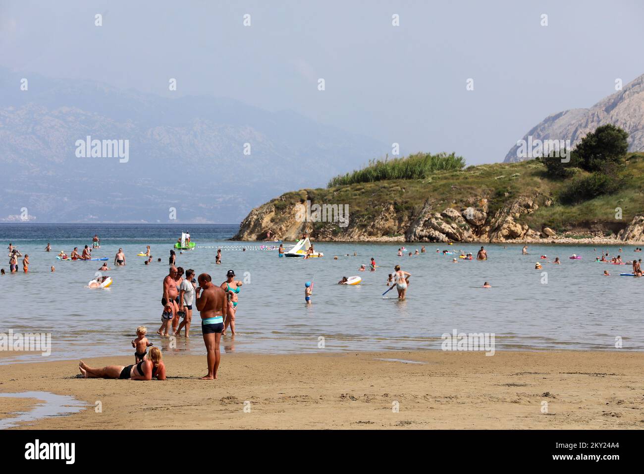 The sandy Paradise Beach (Rajska plaza) is crowded with bathers in ...