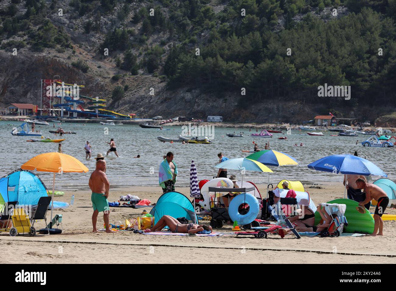 The sandy Paradise Beach (Rajska plaza) is crowded with bathers in ...