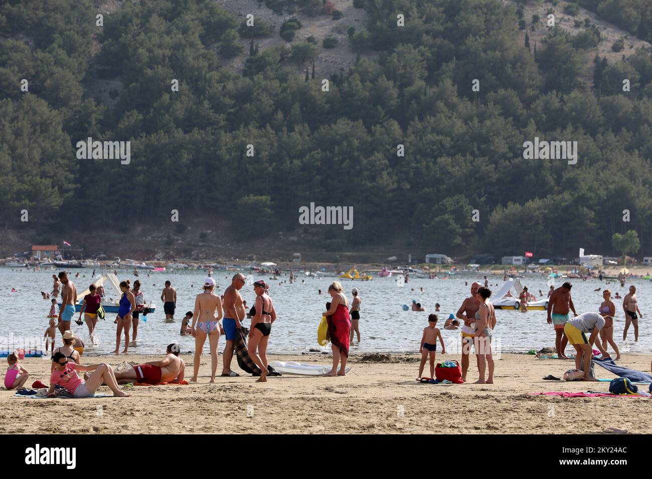 The sandy Paradise Beach (Rajska plaza) is crowded with bathers in ...