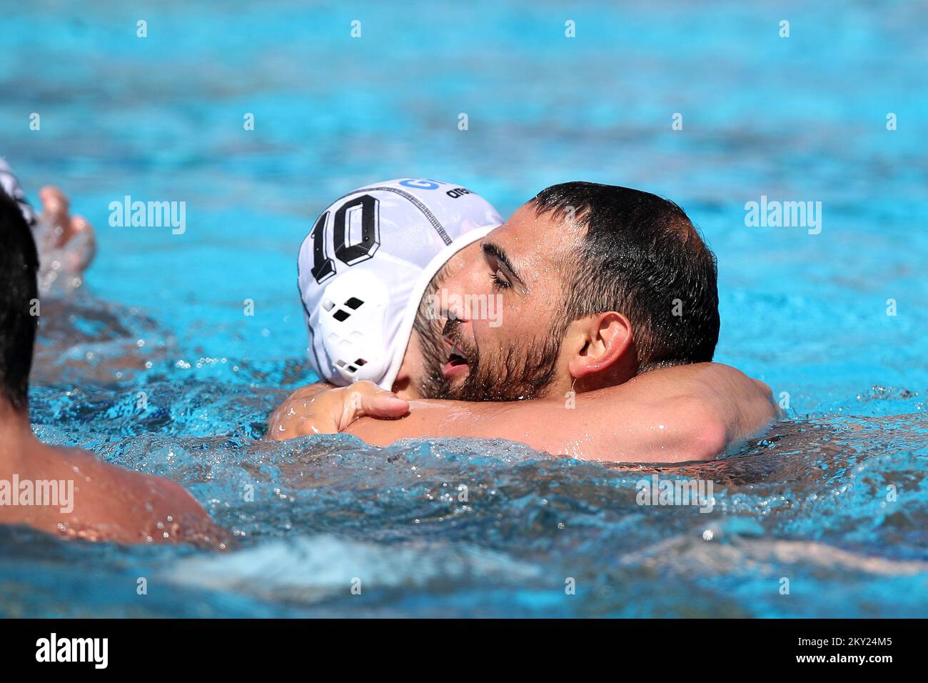 The Greek national water polo team celebrates their victory after the ...