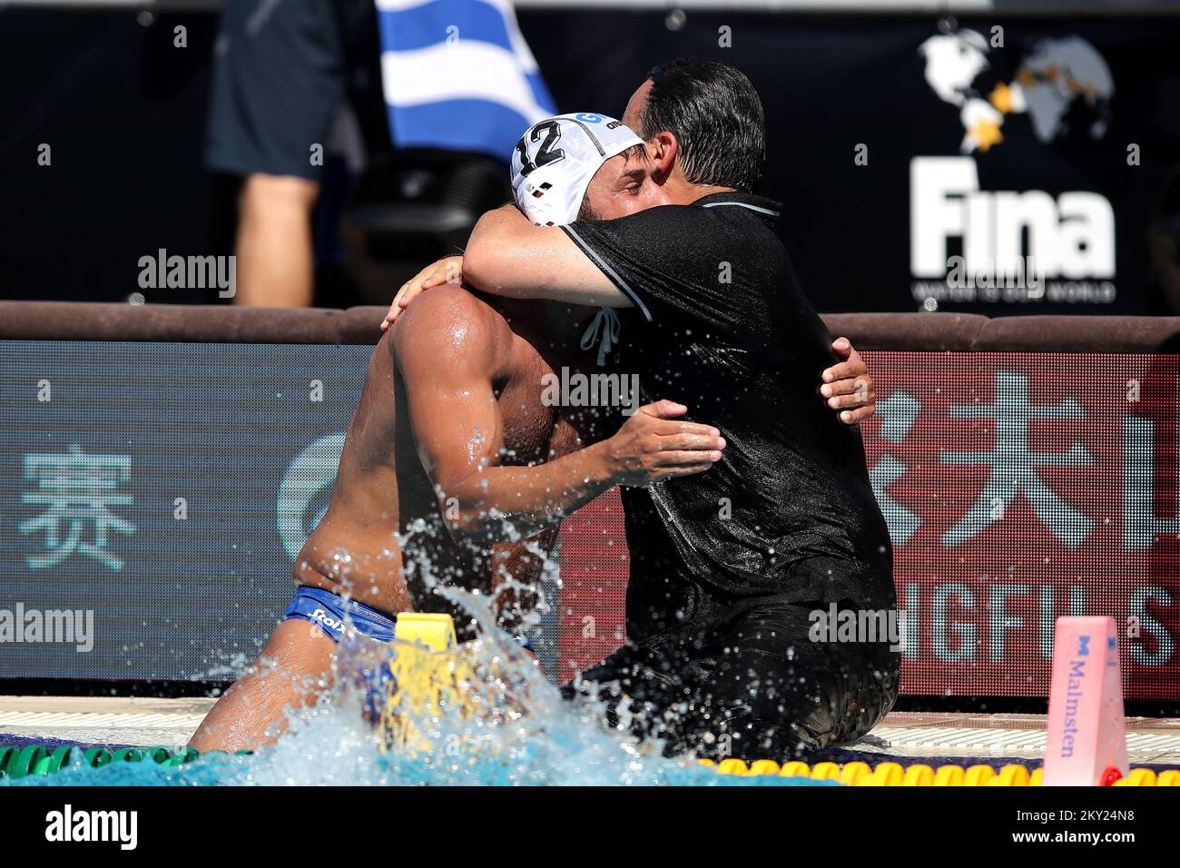 The Greek national water polo team celebrates their victory after the ...
