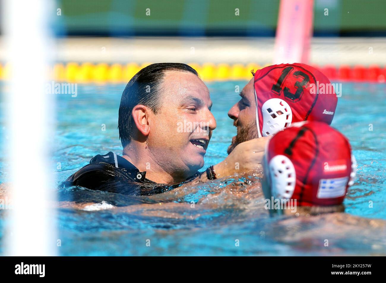 The Greek national water polo team celebrates their victory after the ...