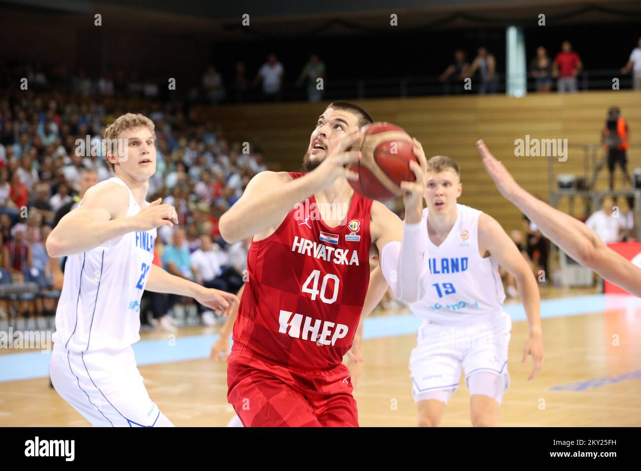 RIJEKA, CROATIA - JULY 03: Ivica Zubac of Croatia shoots the ball ...