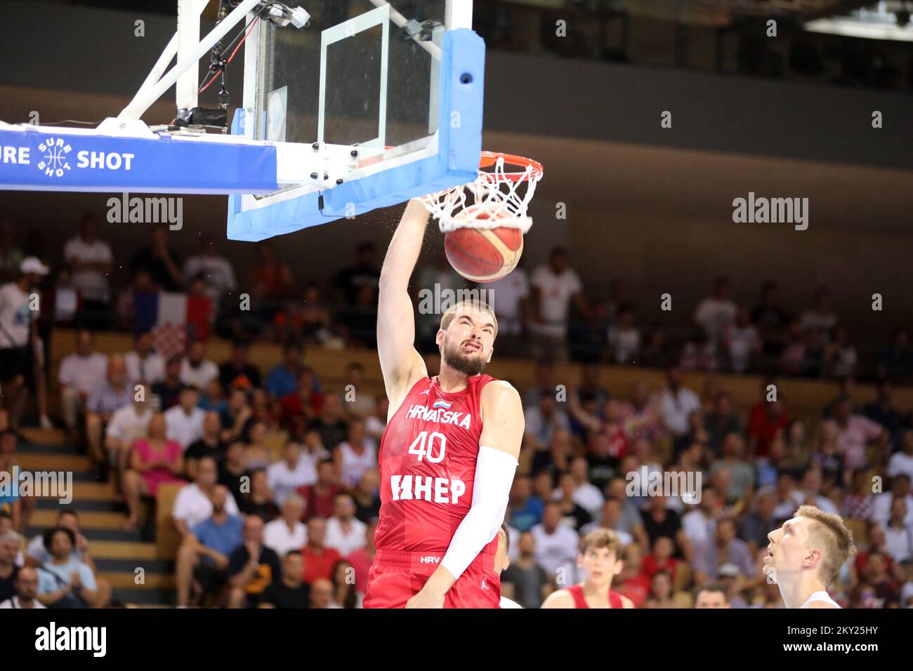 RIJEKA, CROATIA - JULY 03: Ivica Zubac of Croatia shoots the ball ...