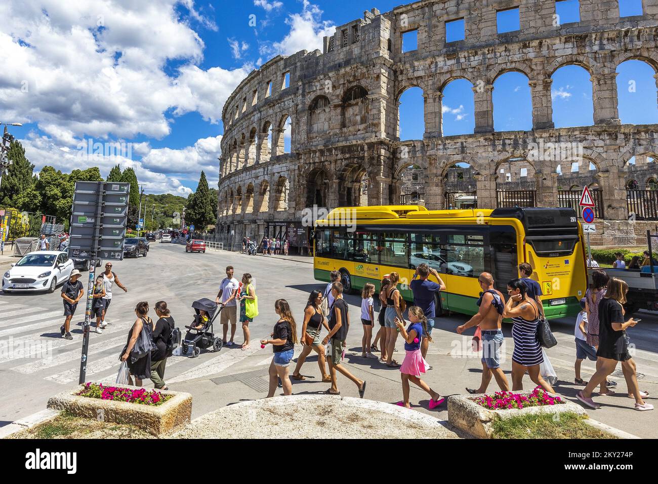 Tourists seen visiting the Pula Arena , Roman amphitheatre located in ...
