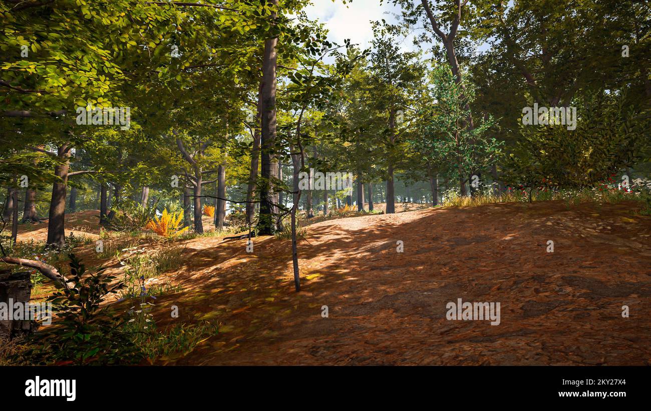 3D rendering. An immersive natural environment. Landscape to illustrate ...