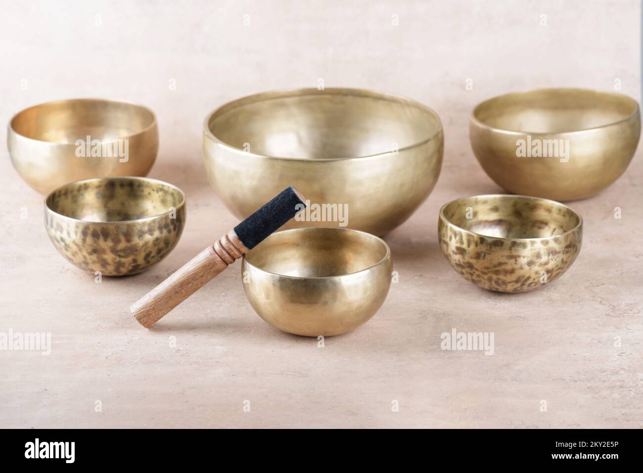Tibetan Singing Bowls With Sticks Used During Mantra Meditations On
