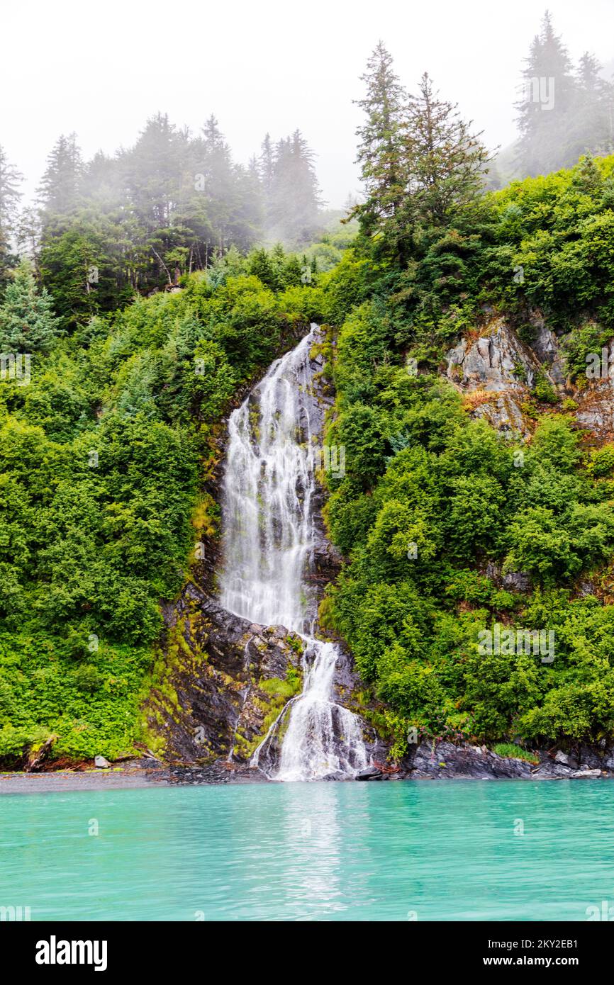 Waterfalls; Valdez Arm; Prince William Sound; Alaska; USA Stock Photo ...