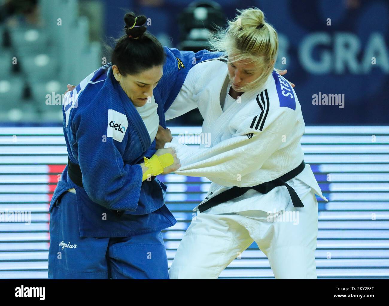 Mayra Aquiar of Brazil fights against Karen Stevenson of the ...