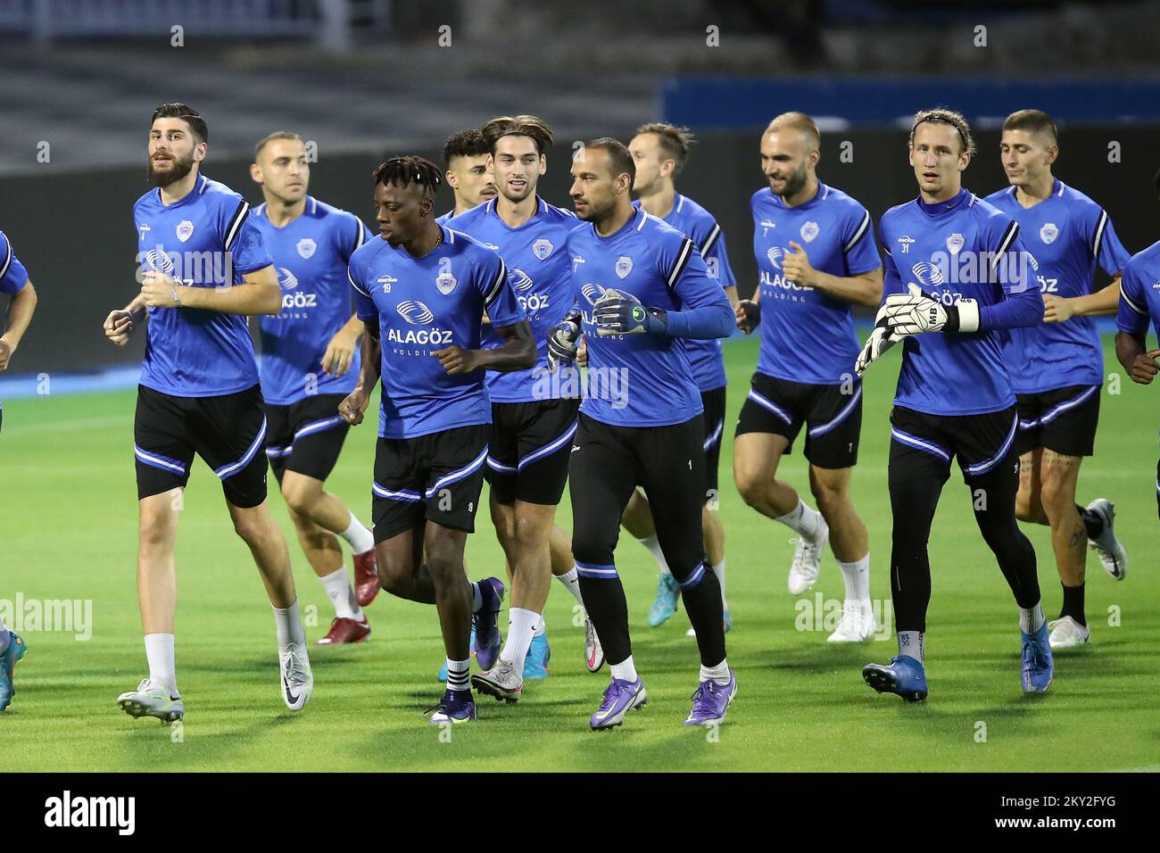 Players of FC Shkupi during a training session at Maksimir stadium, in ...