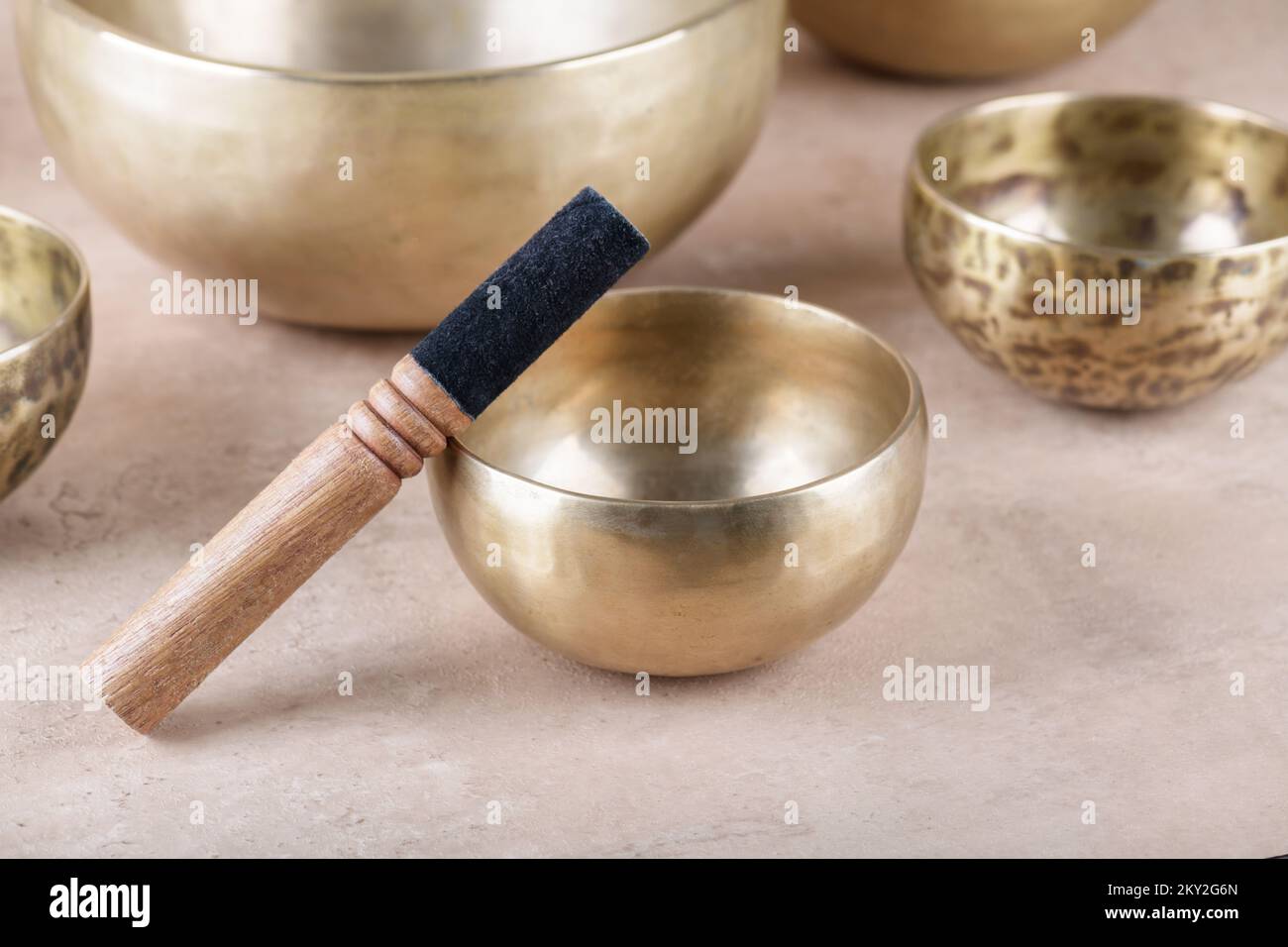 Tibetan Singing Bowls With Sticks Used During Mantra Meditations On
