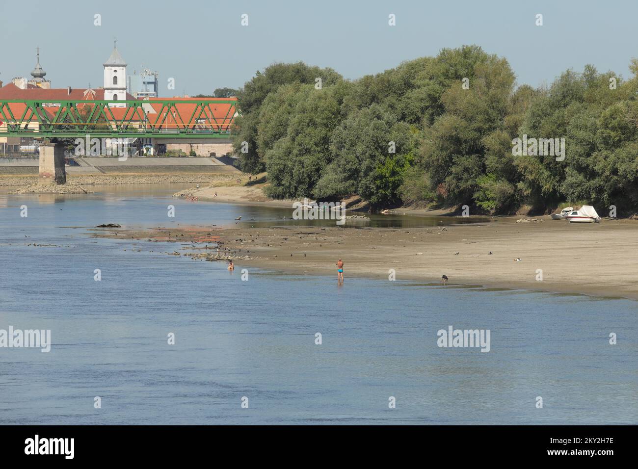 Extremely low water level seen on the Drava River , in Osijek, Croatia ...