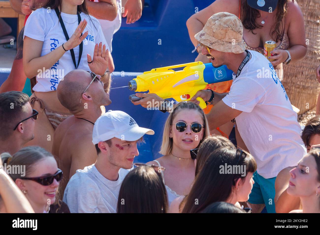 People dance and enjoy on party at Papaya Club at Zrce Beach in Novalja ...