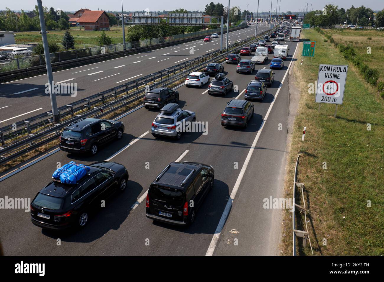 Vehicles are seen in queue at Lucko A1 motorway toll station near ...