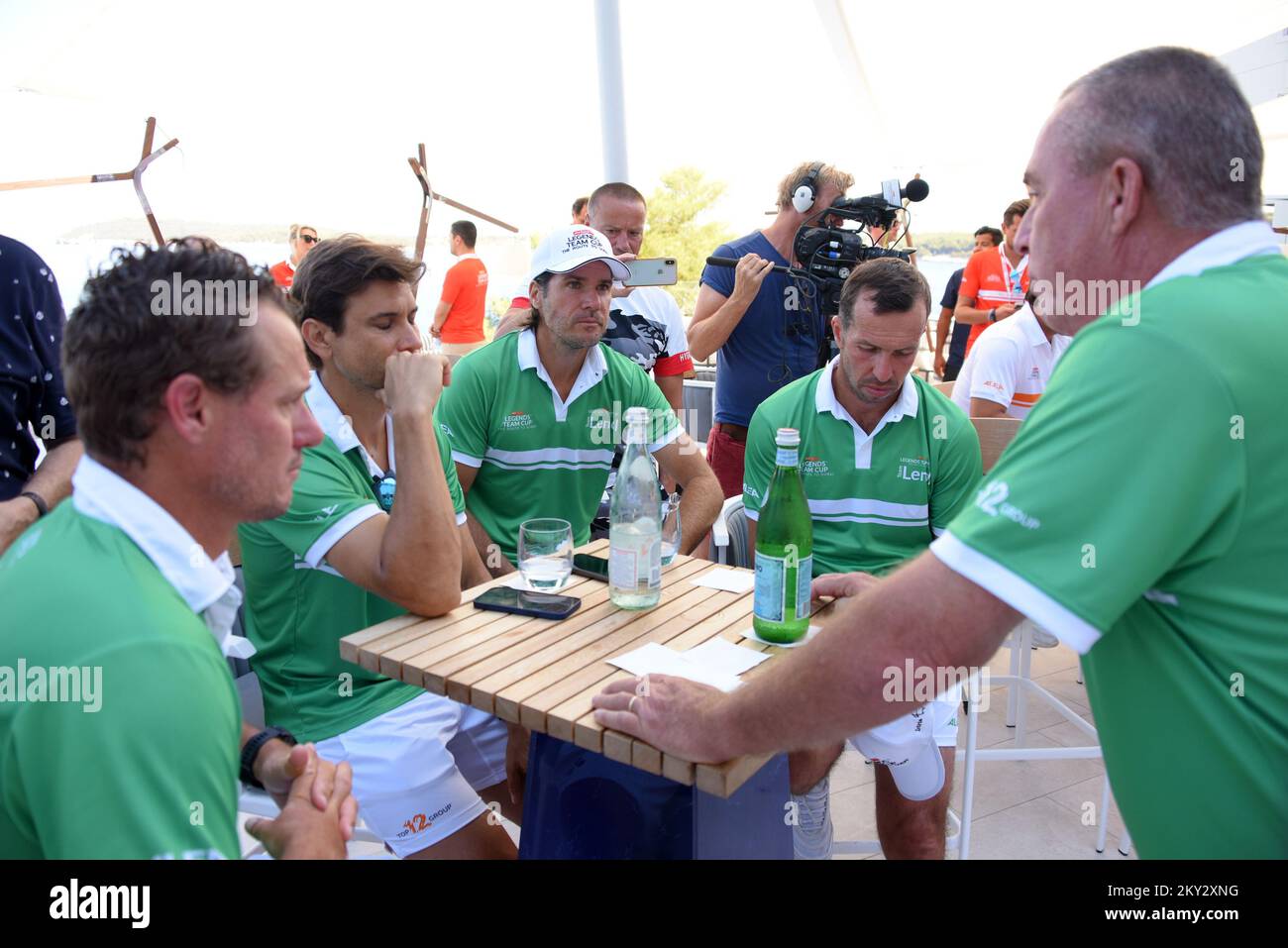 Tennis players and organizers met before the start of tonight's tennis ...