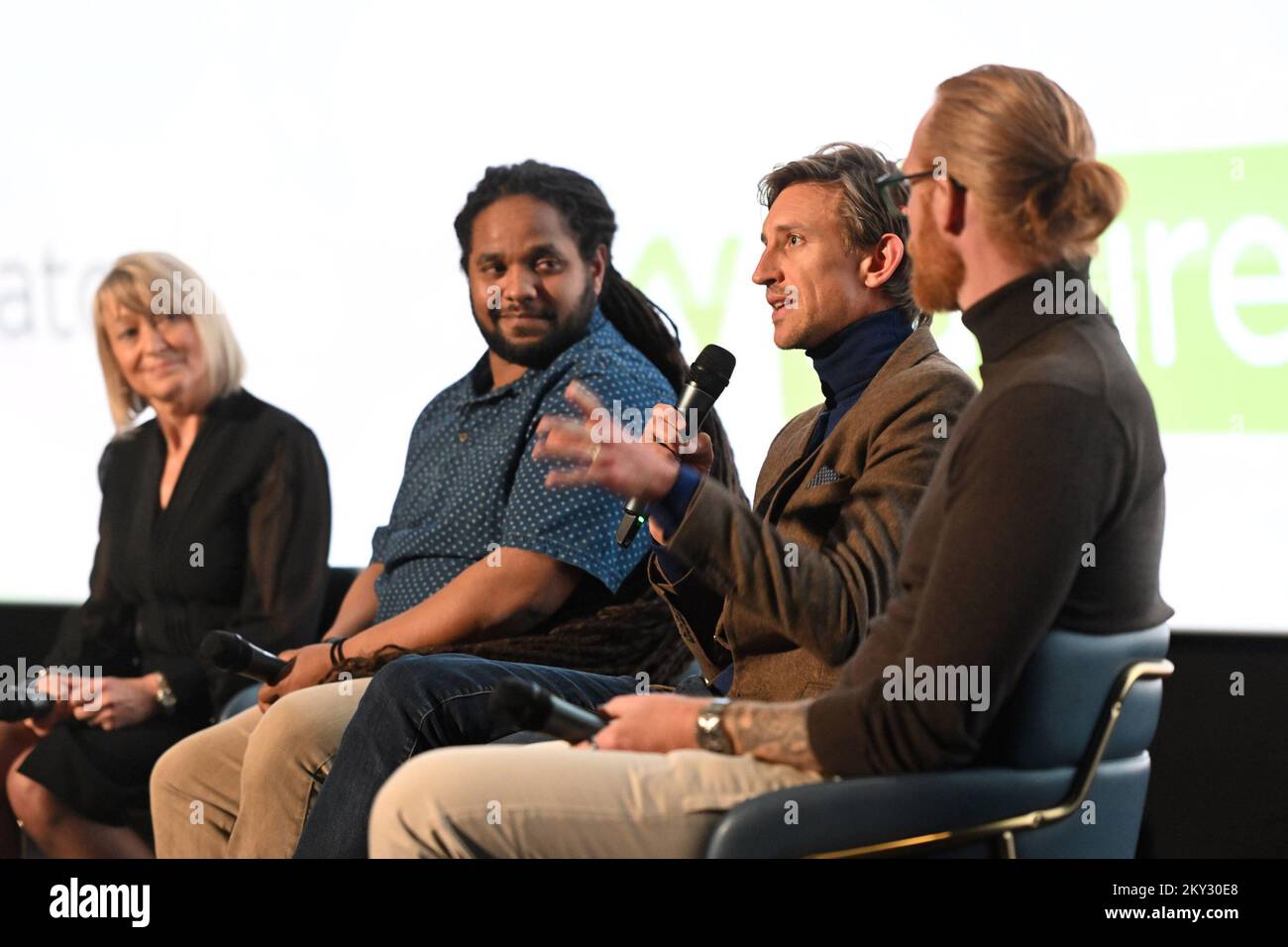 EDITORIAL USE ONLY (left to right) Wendy Darke, Hamza Yassin, Will ...