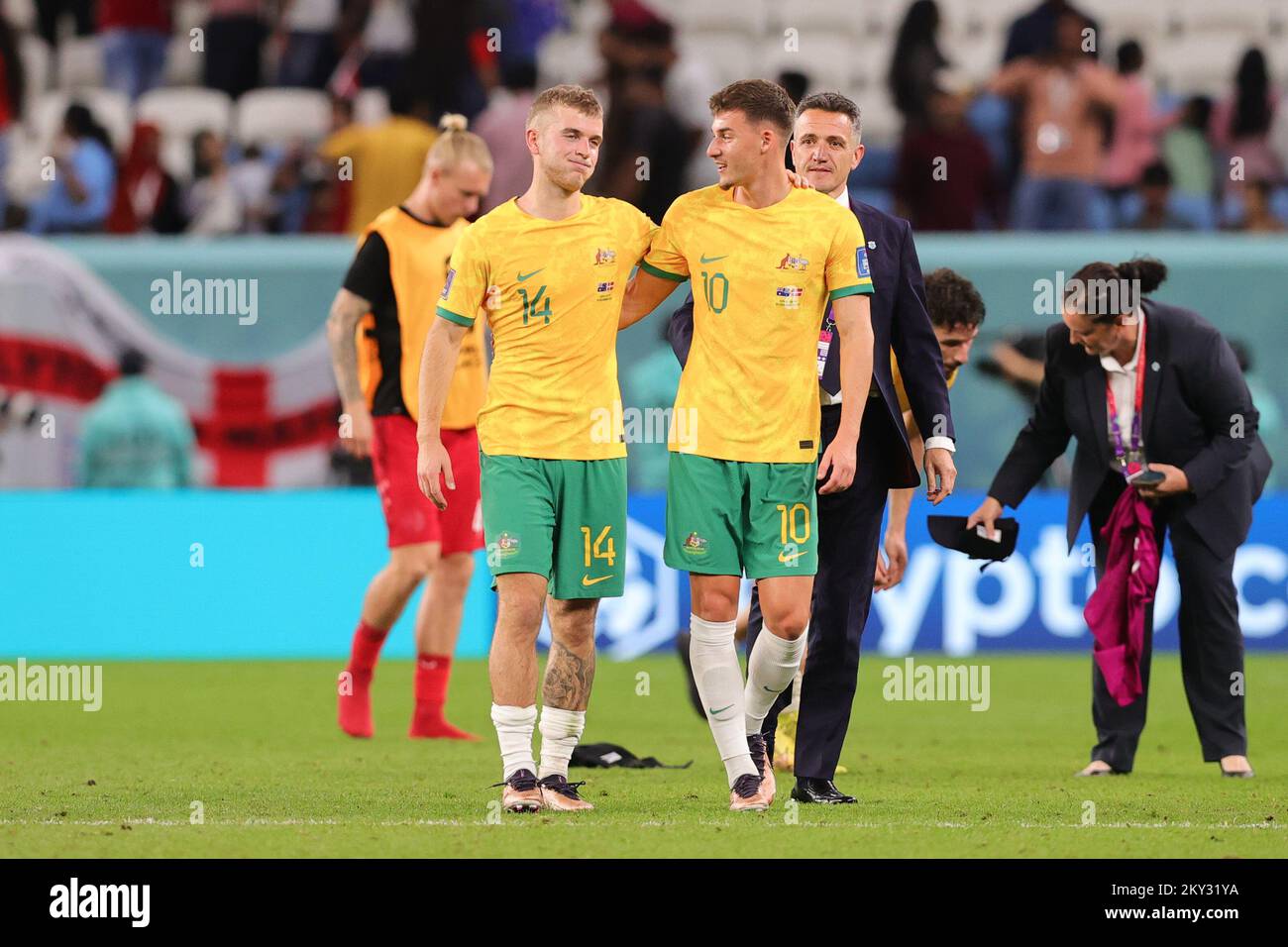 Riley McGree of Australia and Ajdin Hrustic of Australia embrace during ...
