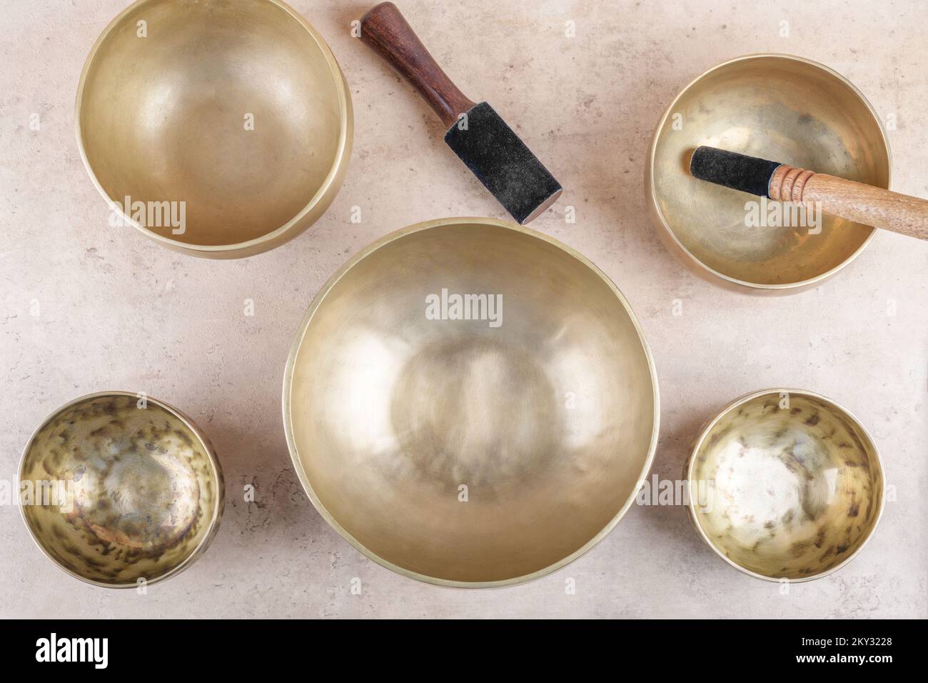 Tibetan Singing Bowls With Stick Used During Mantra Meditations On