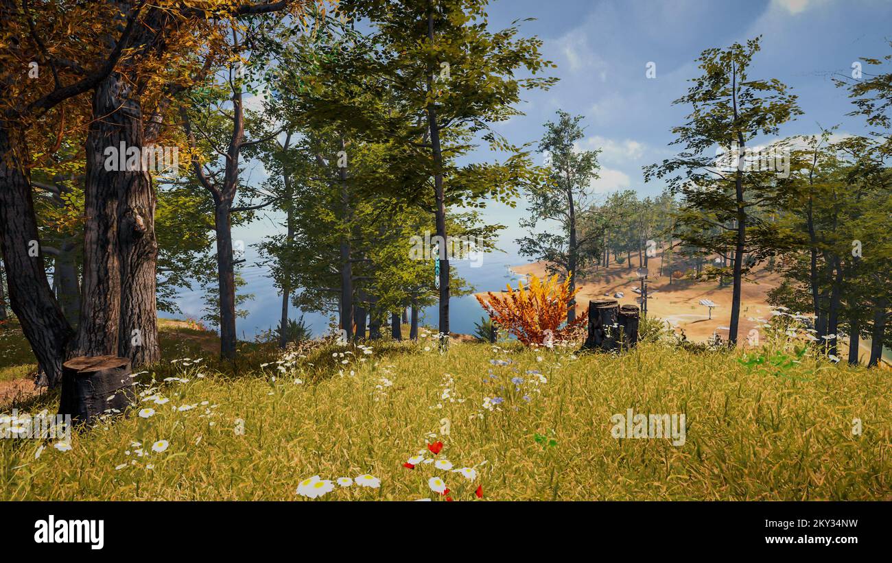 3D rendering. An immersive natural environment. Landscape to illustrate ...