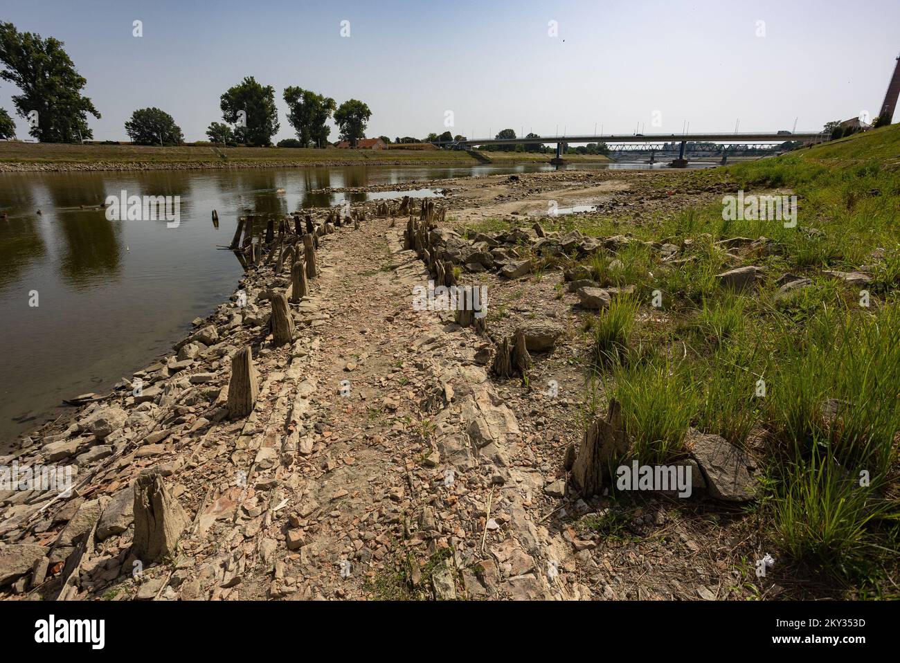 Photo taken on August 19, 2022, shows record low water level of the ...
