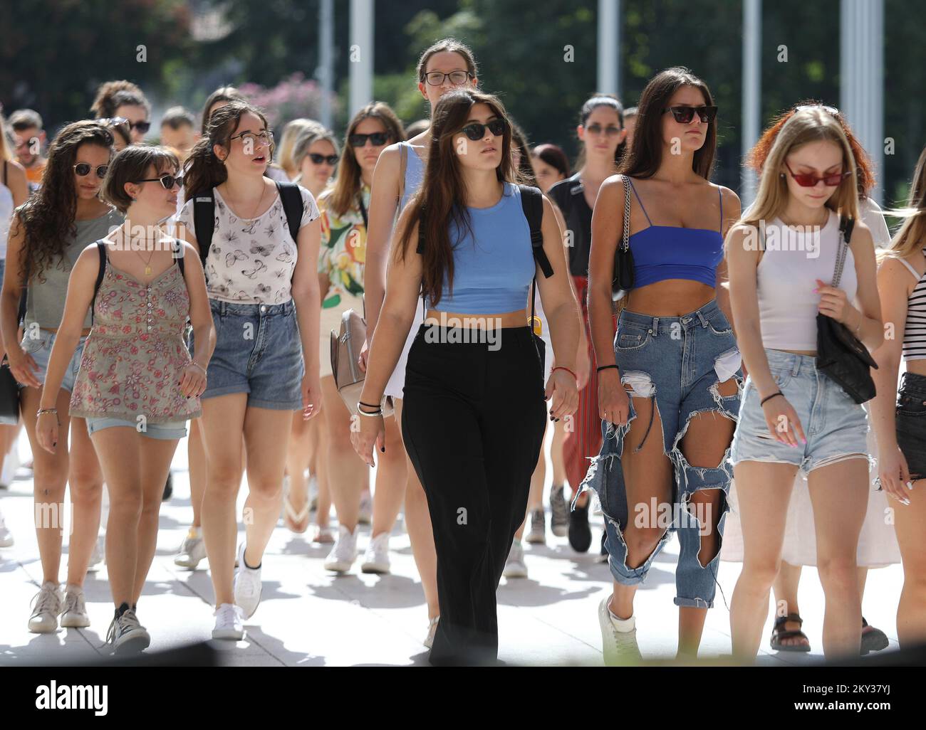 Tourists walking in the city center in Sibenik, Croatia on August 24 ...