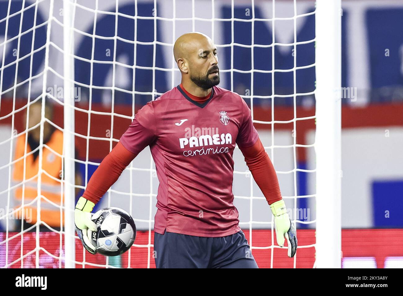 Villarreal Goalkeeper Pepe Reina warm up prior UEFA Europa Conference League Play-Off Second Leg ...
