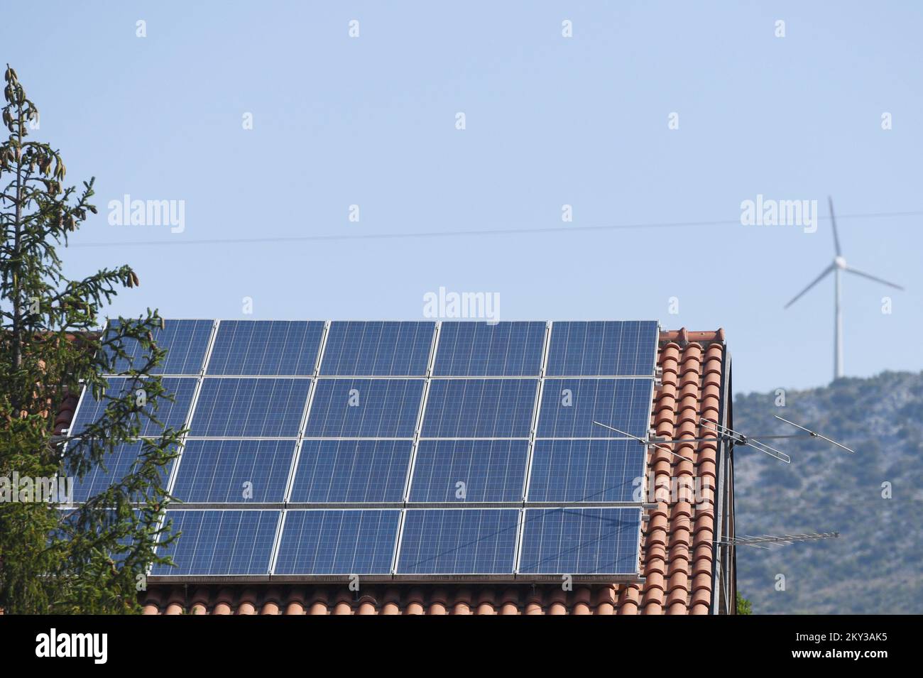 Solar panels can be seen on the house in Sibenik, Croatia on August 26 ...