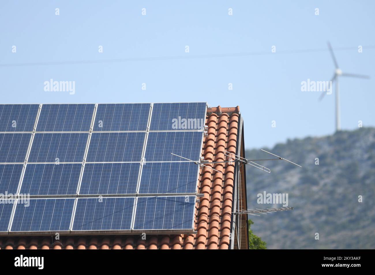 Solar panels can be seen on the house in Sibenik, Croatia on August 26 ...
