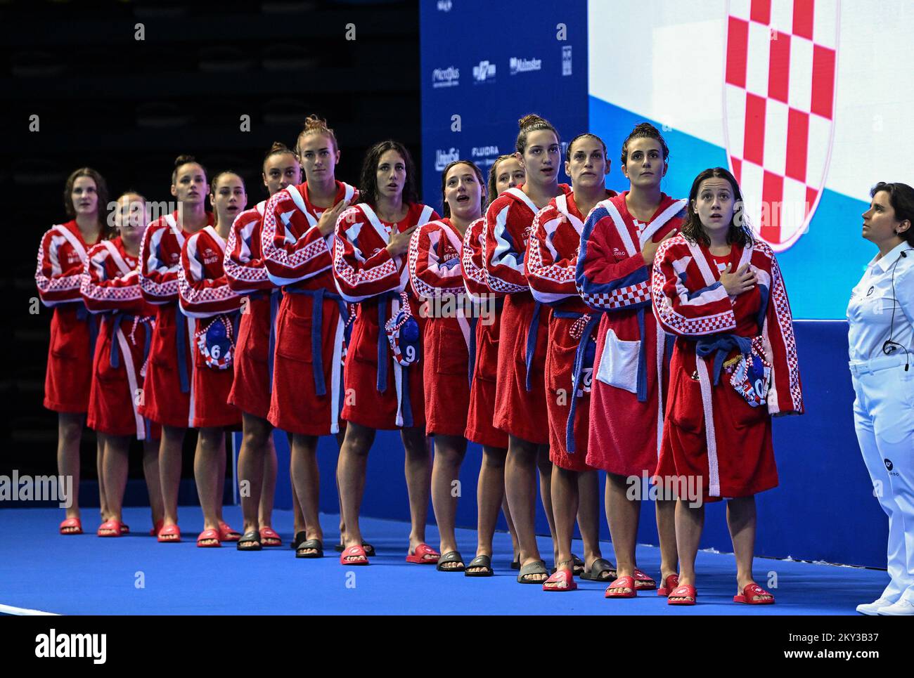 SPLIT, CROATIA - AUGUST 28: Team Croatia during the national anthem ...