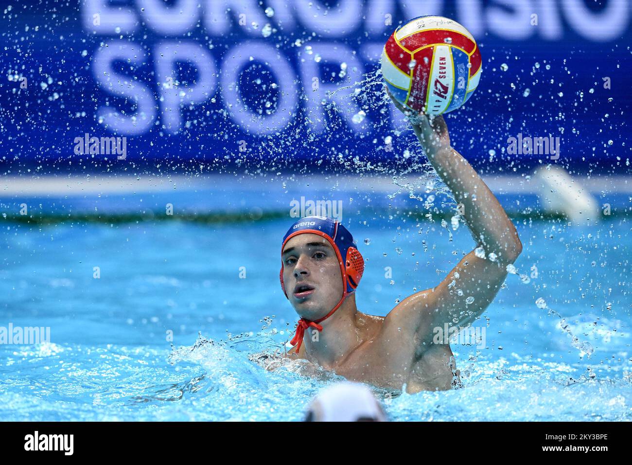 Kas Te Riele of Netherlands during the 2022 European Water Polo ...