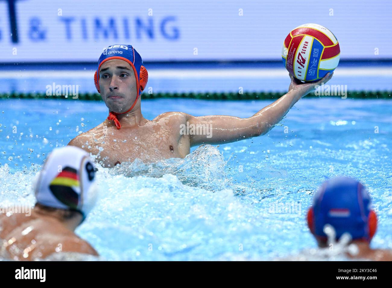 Kas Te Riele of Netherlands during the 2022 European Water Polo ...