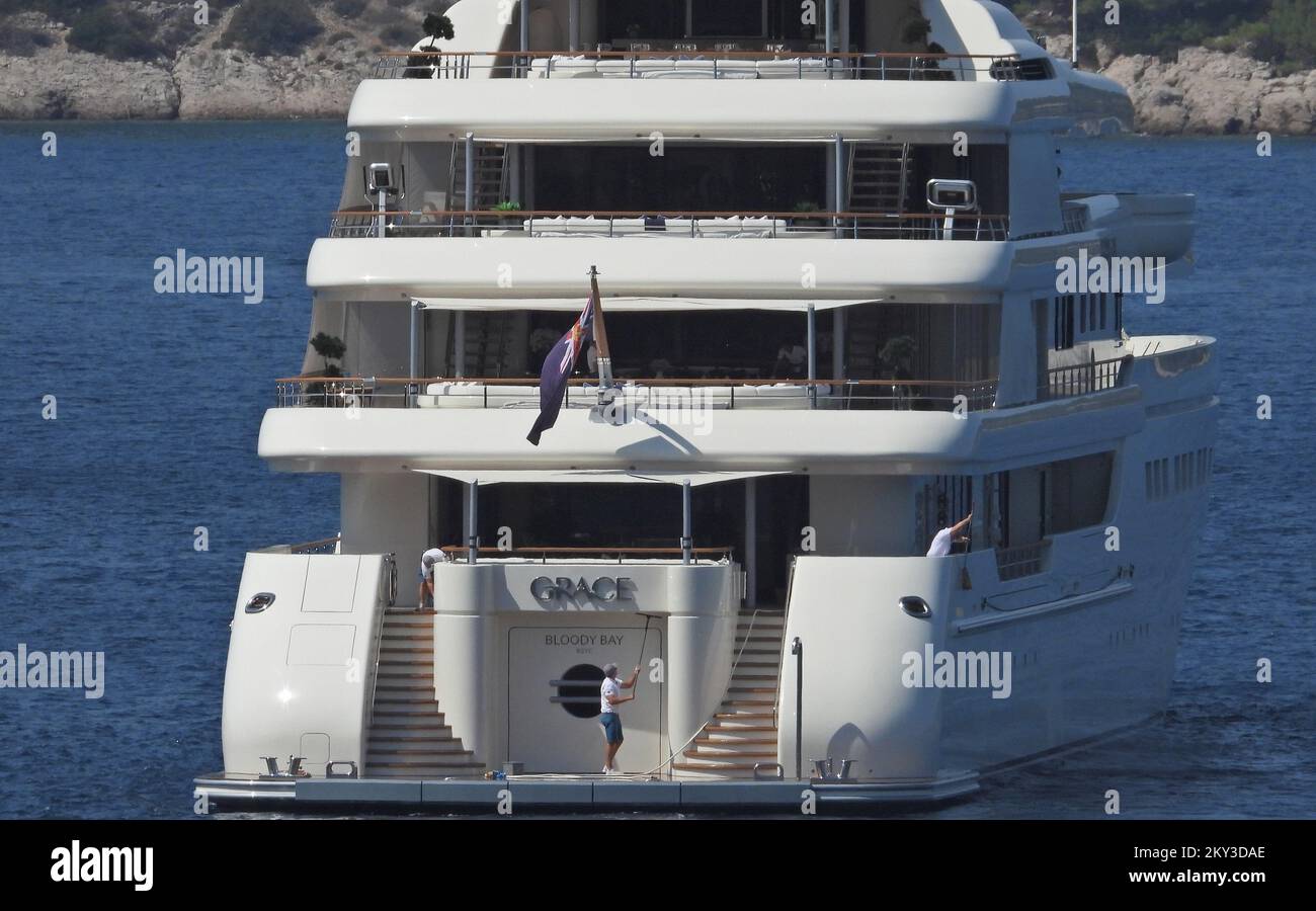 The luxury yacht Grace, 81 meters long, is seen anchored near Vela Luka, Croatia on August, 26 ...