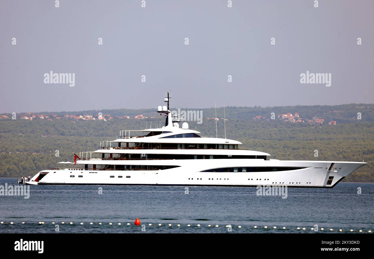The luxury yacht Faith sailing the Adriatic Sea can be seen in Sibenik ...