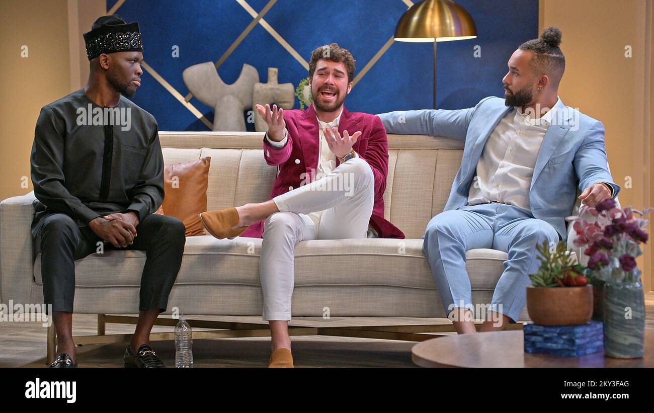 LOVE IS BLIND, from left: SK Alagbada, Cole Barnett and Bartise Bowden, (Season 3, ep. 312 ...