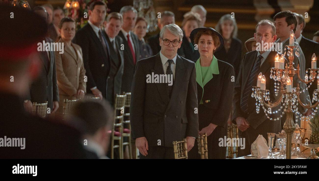 THE CROWN, Jonny Lee Miller as John Major (center, left); Flora ...