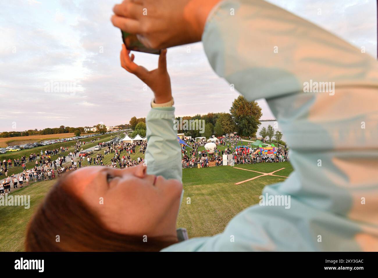Hot air balloon flies during Hot Air Balloon Festival in Prelog ...